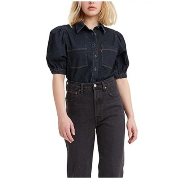 Levi's | Tops | Levis Alice Balloon Sleeve Dark Wash Denim Button Front ...